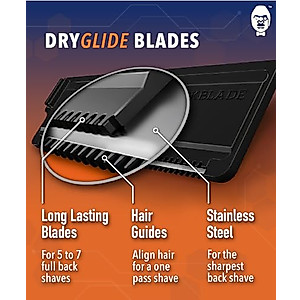 baKblade 2.0 Back Hair and Body Shaver Refill Cartridges for 2.0 and 2.0 Elite Shavers - Dryglide Technology (12 Razors Included)