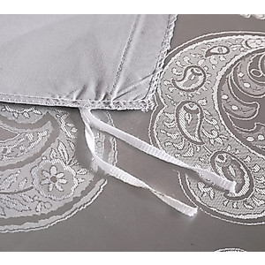 Dencalleus Bedding Satin Jacquard Comforters Covers Sets (NO Comforter) 3 Piece Floral Silk Like Luxury Duvet Cover Set Ultra Soft King Size Zipper Closure and 2 Pillow Shams Silver Grey