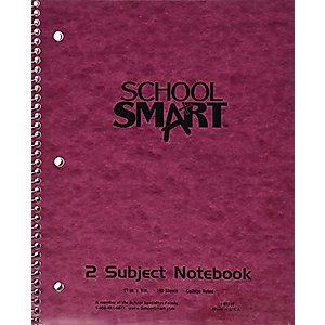 School Smart Spiral Perforated 2 Subject College Ruled Notebook, 11 x 8-1/2 Inches - 085315