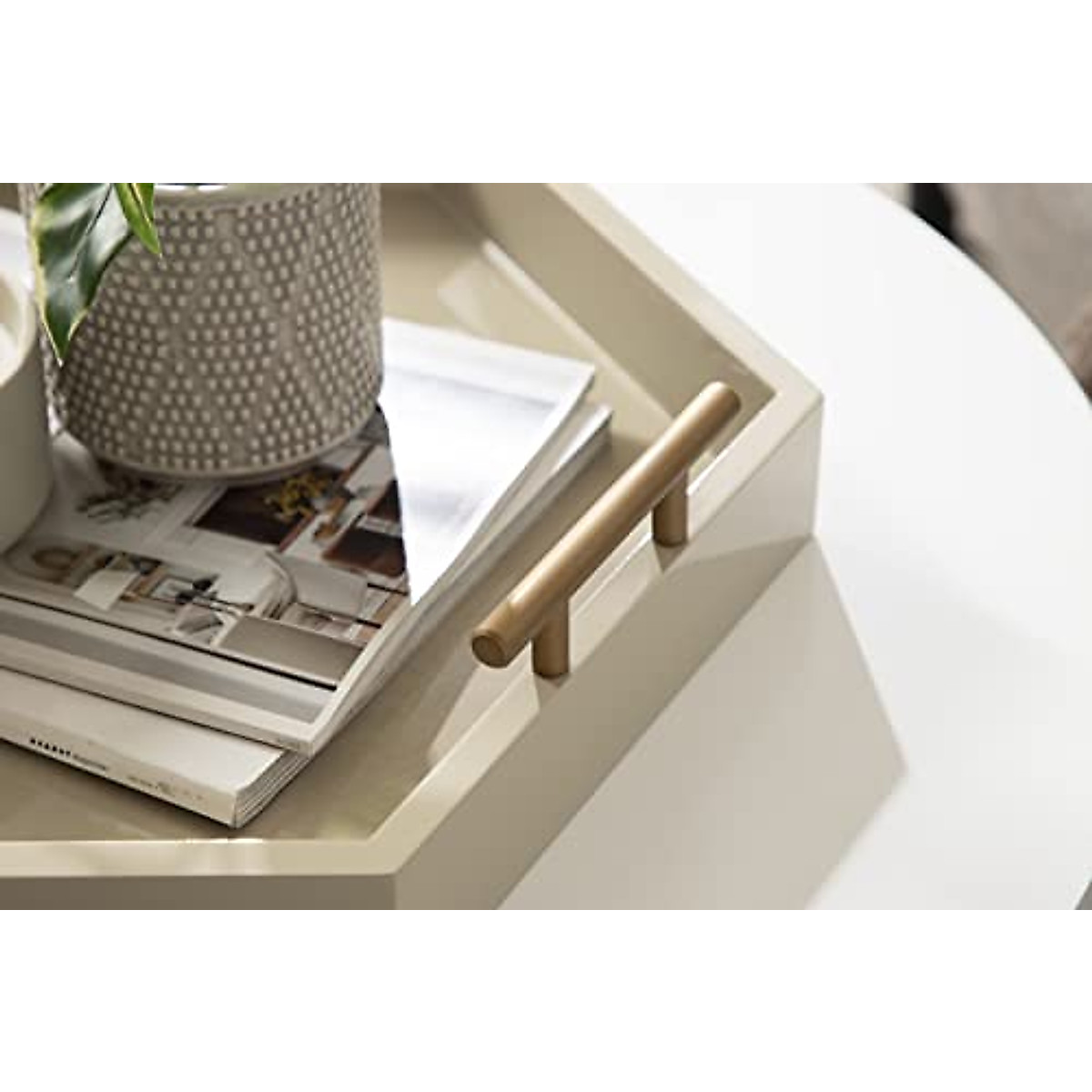 Kate and Laurel Lipton Modern Hexagon Tray, 18 x 18, Sand, Midcentury Decorative Serving Tray for Storage and Display