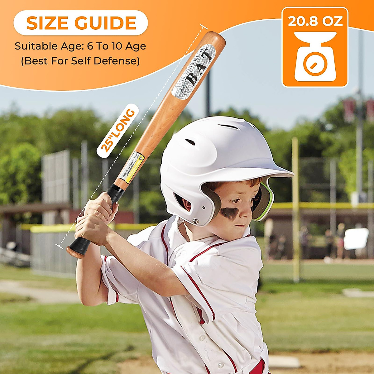 Gracfulcub Baseball Bat, Classic Wooden Baseball Bat for Baseball Training, Home Self Defense Baseball Bat for Youth Kids Teenagers Adult (25IN)