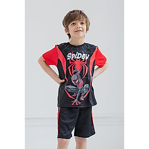Marvel Avengers Spider-Man Miles Morales Little Boys Athletic T-Shirt Mesh Shorts Set Black 7
