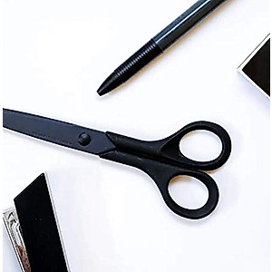 ALLEX Black Scissors All Purpose Sharp Japanese Stainless Steel Blade, Non-Sticking Fluorine Coating Blade for Adhesive Tape, Made in JAPAN