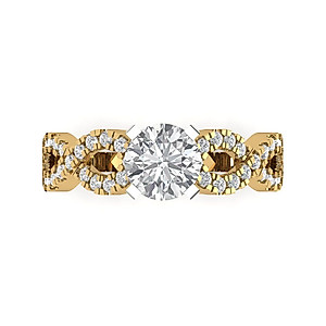 1.36 Ct Round Cut Clear Simulated Diamond 14K Yellow White Gold Solitaire with Accents Engagement Promise Ring Size 5.25