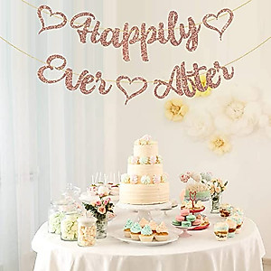 WeBenison Happily Ever After Banner, Bachelorette Party Supplies, Wedding / Engagement / Wedding / Just Married Party Decorations, Rose Gold Glitter