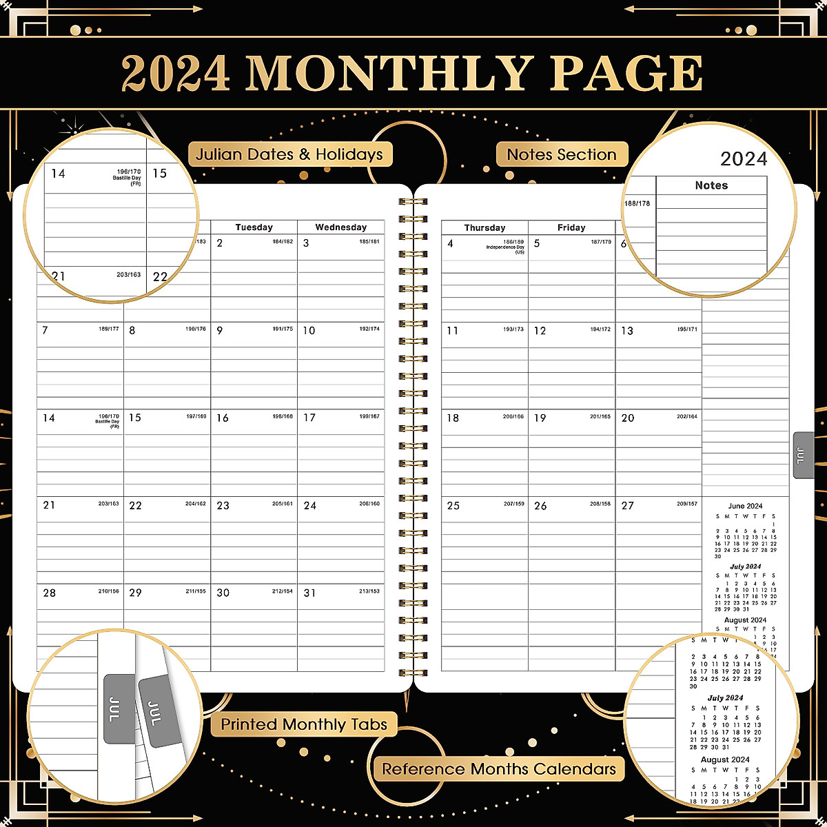 2024 Planner - Jan. 2024 - Dec. 2024, Planner 2024, 8" x 10", 2024 Planner Weekly and Monthly with Tabs + Flexible Cover + Thick Paper + Twin-Wire Binding, Daily Organizer