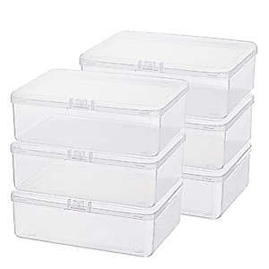 6 Pack Clear Plastic Beads Storage Containers, Empty Mini Plastic Bead Box with Hinged Lids Square Bead Organizers for Bead, Jewelry,Screws,Crafts(5.66x4.25x1.87in)
