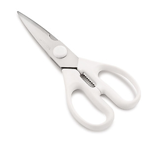 ARCOS Kitchen Take Apart Scissors 8 Inch Nitrum Stainless Steel and 195 mm blade. 154 gr. Ergonomic Polyoxymethylene POM Handle. Series Prochef. Smooth edge and stylish wooden handle. White Color