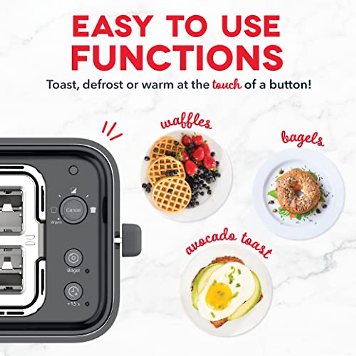 Dash SmartStore™ 2-Slice Wide-Slot Stainless Steel Toaster with Storage Lid - for Bagels, Specialty Breads & other Baked Goods, Black