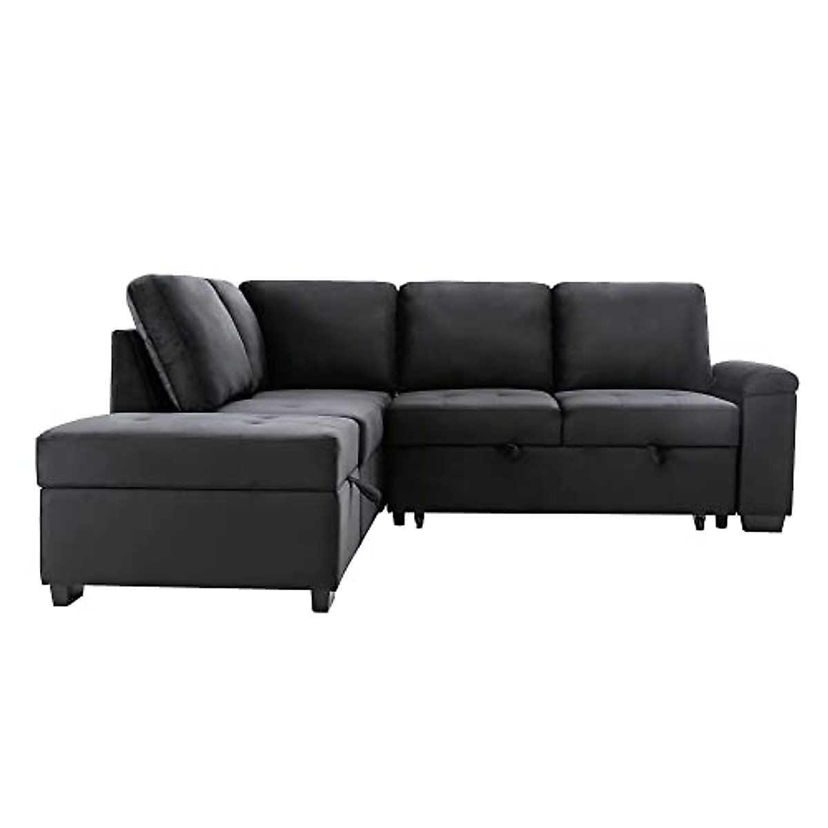 UBGO Sectional Modern L Shape Corner Convertible Sleeper Combination Sofa Bed Ottoman and Storage Hidden Arms Pull Out Sheet for Living Room Apartment, Black G