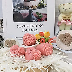 4PC Mother's Day Fondant Silicone Molds, Heart-Shaped 3D Love Rose Flower Silicone Mold for Thanksgiving Wedding Valentine's Day Cake Chocolate Dessert DIY Aromatherapy Handmade Soap Making (White)