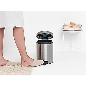 Brabantia New Icon Step Trash Can (1.3 Gal/Matt Steel FPP) Soft Closing Kitchen Garbage/Recycling Can with Removable Bucket