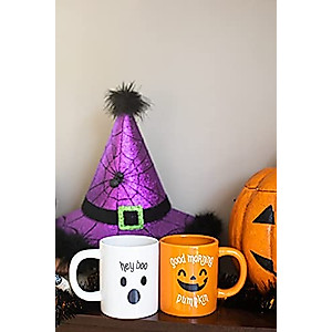 Pearhead Halloween Mug Set, Good Morning Pumpkin and Hey Boo Coffee Mugs, Novelty Fall Holiday Cups, Set of 2, 13 oz