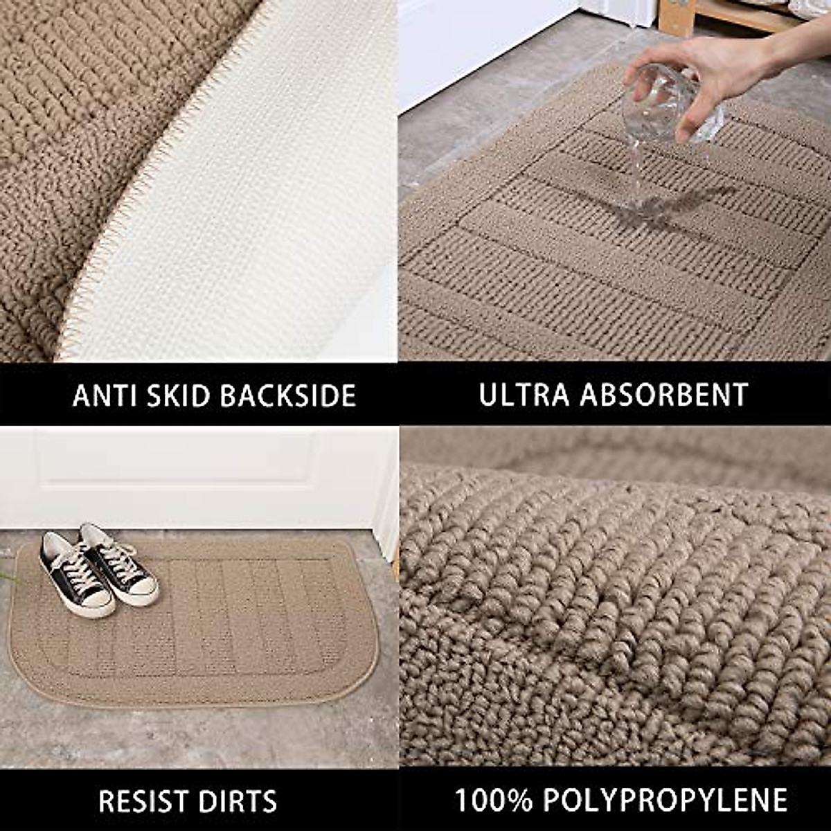 BEQHAUSE 30x18 Inch Kitchen Rug Mats, Durable Anti-Slip Absorbent Dirt-Resistant Kitchen Rug Pet Mat Machine Washable (Beige)