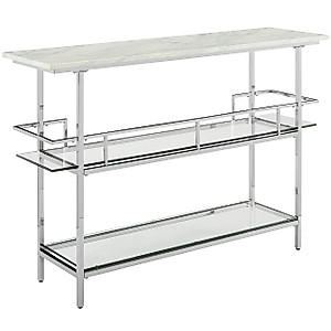Crosley Furniture Aimee Bar with Paper Marble Top, Chrome Finish