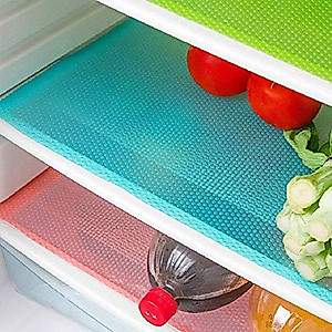 Soqool 8 PCS Refrigerator Mats Fridge Shelf Mats Kitchen Shelf Liners Drawer and Cabinet Liners Washable Table Placemats, Easy to Clean (2Green+ 2Blue+ 2Pink+ 2White)