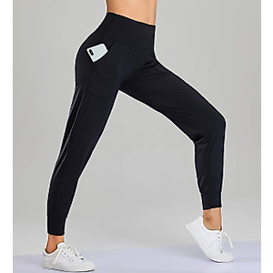 Oalka Women's Joggers High Waist Yoga Pockets Sweatpants Sport Workout Pants Black XL