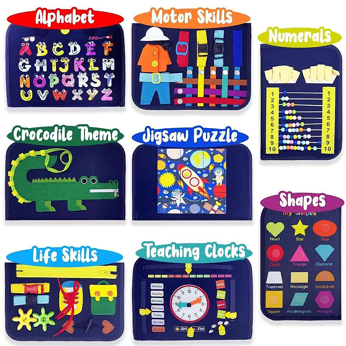 ALKISS Busy Board,26-in-1 Montessori Toys for Toddler, Sensory Board with Alphabet and Calendar for Learning Fine Motor Skills, Portable Travel Toy, Preschool Educational Toys Gift for Boys Girls