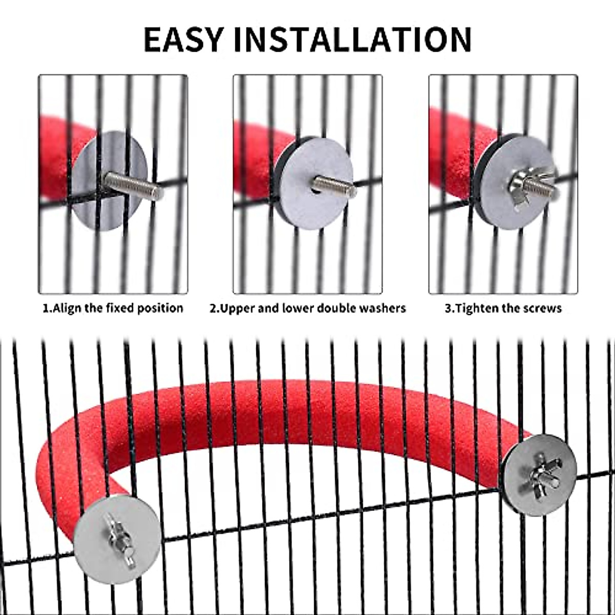 FrgKbTm Parrot Perch Stand, U Shape Quartz Sands Bird Stick Paw Grinding Rough-surfaced Large Bird Perches for Parakeets,Macaw,Parrots Cages Toy (Red Large)