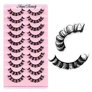 Volume Mink Russian Strip Lashes 10 Pairs- Mixed Styles- Natural, Wispy, D Curly, Fluffy/Extension Look Alike by Angel Beauty