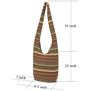 Women Shoulder Handbags Fashion canvas Hippie Crossbody Bags Bohemian Animal Prints Hobo Bags (Green-Orange)