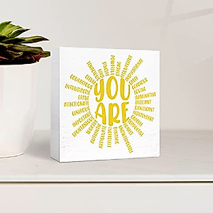 Inspirational Wood Box Sign You Are Sun Wooden Block Signs Motivational Quote Desk Décor for Home Office Bedroom Table Décor