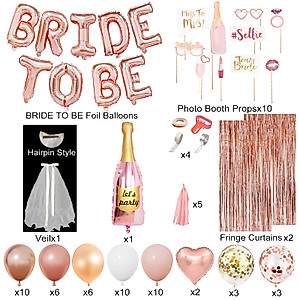 Amandir Bachelorette Party Decorations Supplies, Rose Gold Bridal Shower Decorations Bride To Be Pink White Gold Confetti Foil Heart Balloons, Veil, Photo Booth Props, Fringe Curtains, Paper Tassels