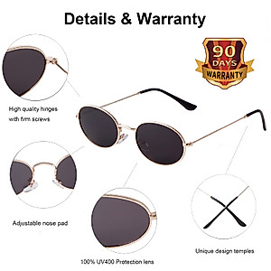 JUDOO Oval Sunglasses for Women Men Vintage 90s Metal Frame Black Glasses