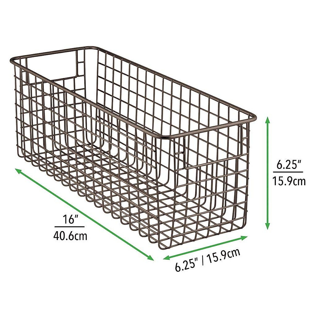 mDesign Household Metal Wire Narow Storage Organizer Bin Basket Holder with Handles - for Closets, Entryways, Mudrooms, Kitchen Pantry, Under Sink Cabinets, Bathrooms - 16" x 5" x 6" - 6 Pack - Bronze