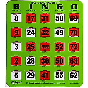 Regal Games - Shutter Slide Bingo Cards Only - 8” x 9” - 5-Ply Green Cardstock - Easy to Read - No Duplicates - Red Sliding Windows - 50-Pack - Perfect for Large Groups, Bulk Purchasing