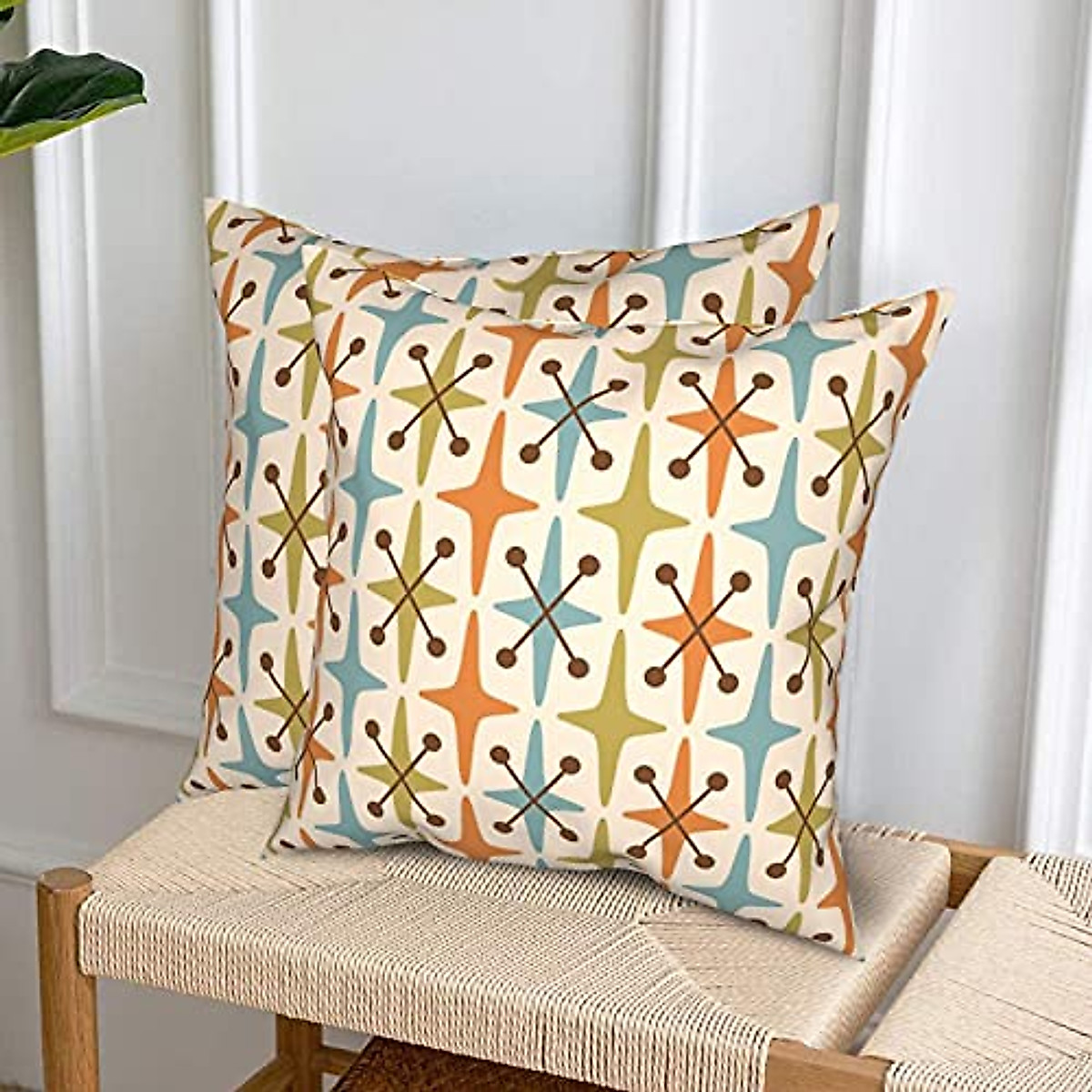 Vazzio Throw Pillow Covers Set of 2, Mid Century Modern Abstract Star Pattern Decorative Pillow Cases Soft Cushion Covers for Home Sofa Couch Bed 18x18 Inches