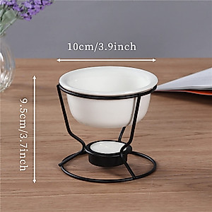 InBlossoms Ceramic Butter Warmers Personal Seafood Fondue Set with Shelf Candle Two Forks, Used for Melted Sauce Keeps Heat, 10 * 9.5cm