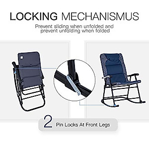 Outsunny 2 Piece Outdoor Rocking Chair Set, Patio Furniture Set with Folding Design, Armrests for Porch, Camping, Balcony, Navy Blue