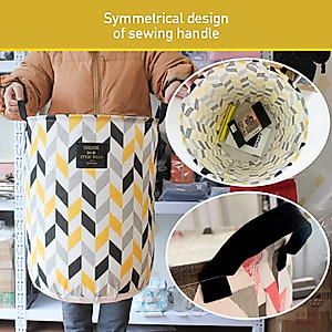 SineGux 19.7 Inches Large Laundry Basket Clothes Hamper Foldable Canvas Fabric Storage Basket Waterproof Collapsible Storage Bin with Handles for Bedroom Nursery Toys Organizer (Geometric Yellow)