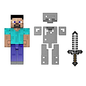 Mattel Minecraft Diamond Level Steve Action Figure & Die-Cast Accessories, Collectible Toy Inspired by Video Game, 5.5 Inch
