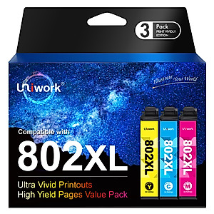 Uniwork Remanufactured Ink Cartridge Replacement for Epson 802XL 802 T802XL T802 use for Workforce Pro WF-4740 WF-4730 WF-4720 WF-4734 EC-4020 EC-4030 Printer (1 Cyan, 1 Magenta, 1 Yellow, 3 Pack)
