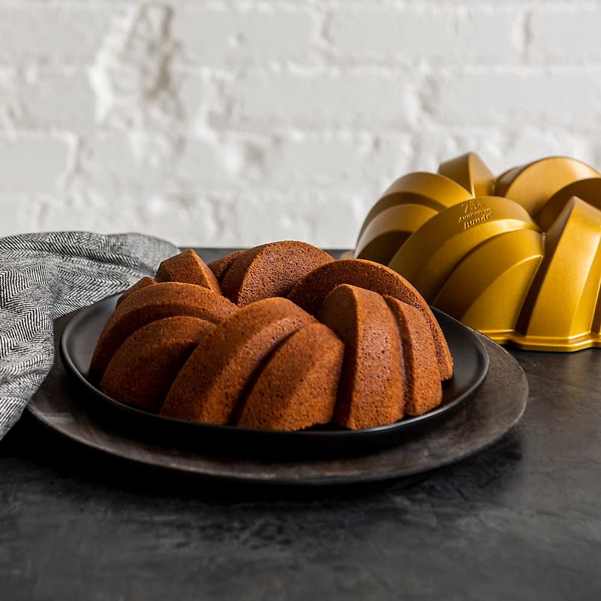 Nordic Ware NW 95577 75th Anniversary Braided Rope Bundt Cake Pan, Gold 12 Cup Capacity