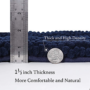 Flamingo P Bath Rugs Ultra Thick and Soft Texture Bath Mat Chenille Plush Striped Floor Mats Hand Tufted Bath Rug with Non-Slip Backing Door Mat for Kitchen/Entryway (Navy - 47" x 17")