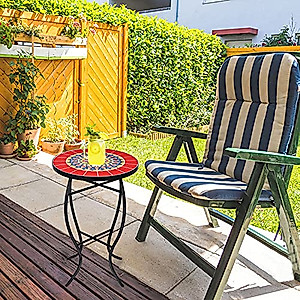 VCUTEKA Mosaic Outdoor Side Table - Small Patio Table Coffee Table Outside Accent Table Round End Plant Table for Bistro Balcony Porch Outdoor Benches 14'' Mosaic Table Red