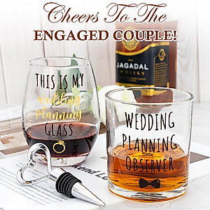 Engagement Gift for Couples 2024, This is My Wedding Planning Wine & Whiskey Glass Set, Newly Engaged Gifts for Couples, Wedding Gifts for Newlyweds Fiance Fiancee,Bridal Shower Gifts for Her