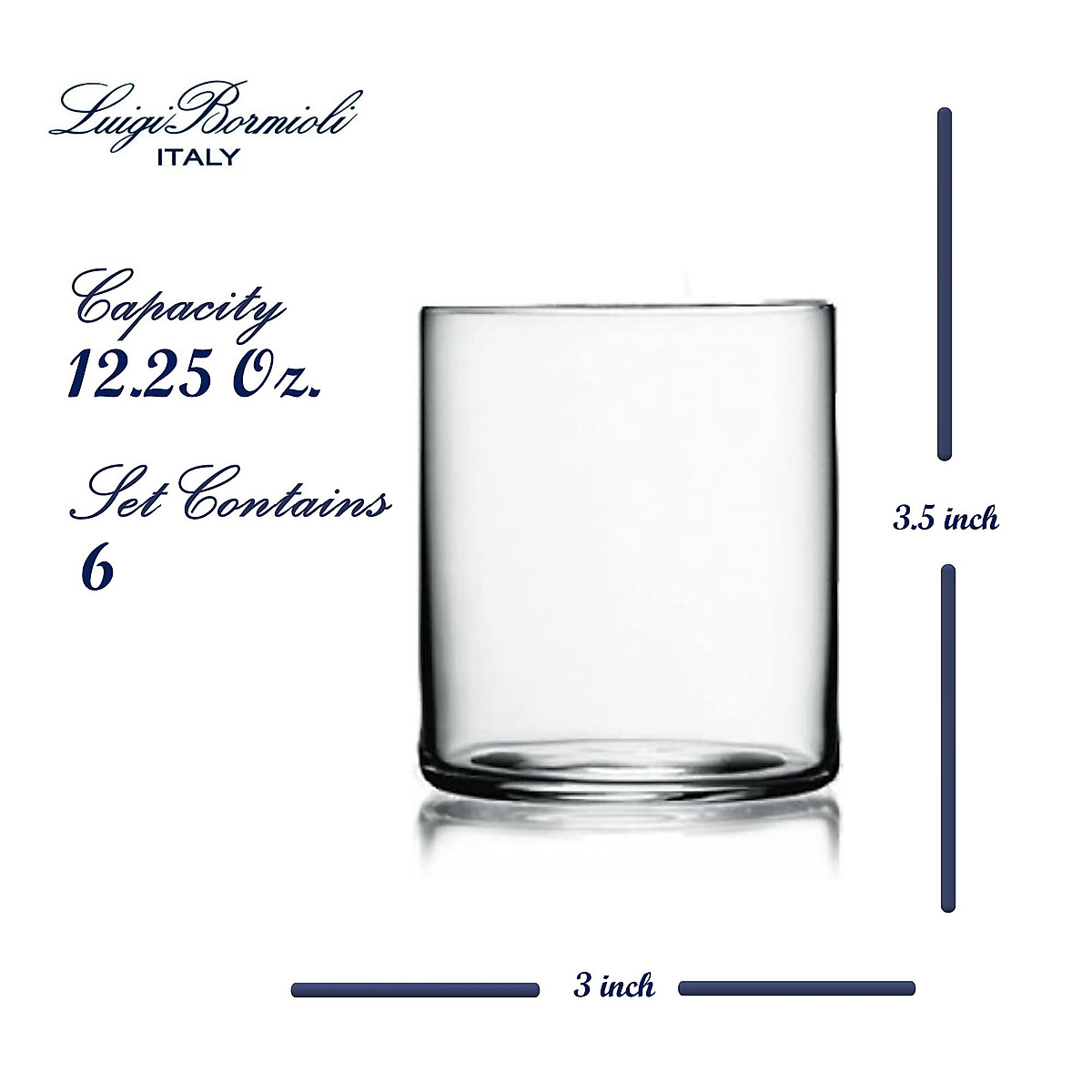 Luigi Bormioli Top Class 12.25 Oz Thin DOF Glass, Set Of 6 Water Drinking Glasses, Son.hyx High Tech Blown Crystal Glass, For Whisky, Cocktail, Ice Tea, Water, Juice, Dishwasher Safe, Made In Italy
