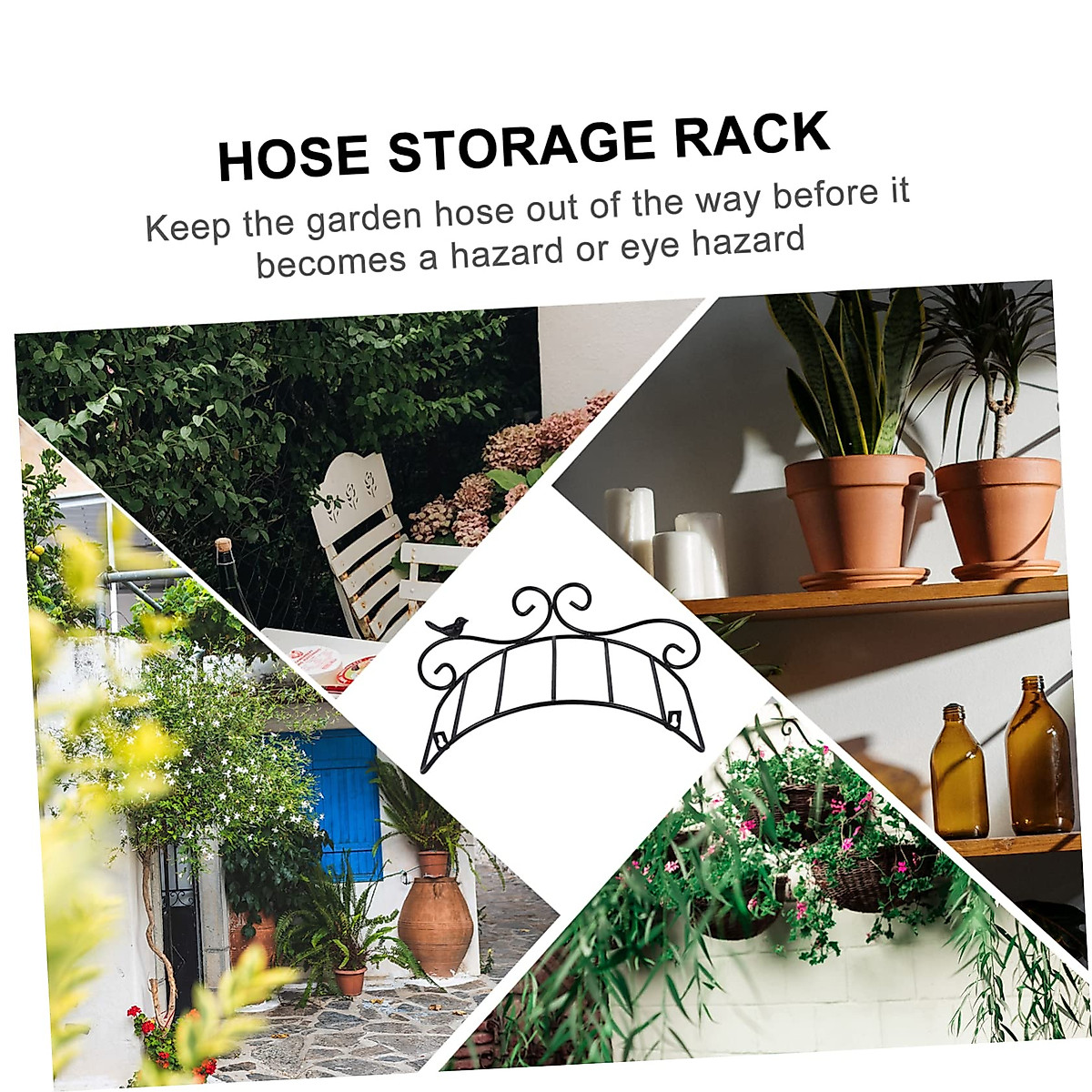 DOITOOL Hose Wrought Iron Frame Hose Wall Mount Hose Storage Rack Hose Holder Hanger Garden Hose Holder Garden Hose Support Hose Bracket Decorative Hose Holder Hose Hanger Wall Mount Shelf