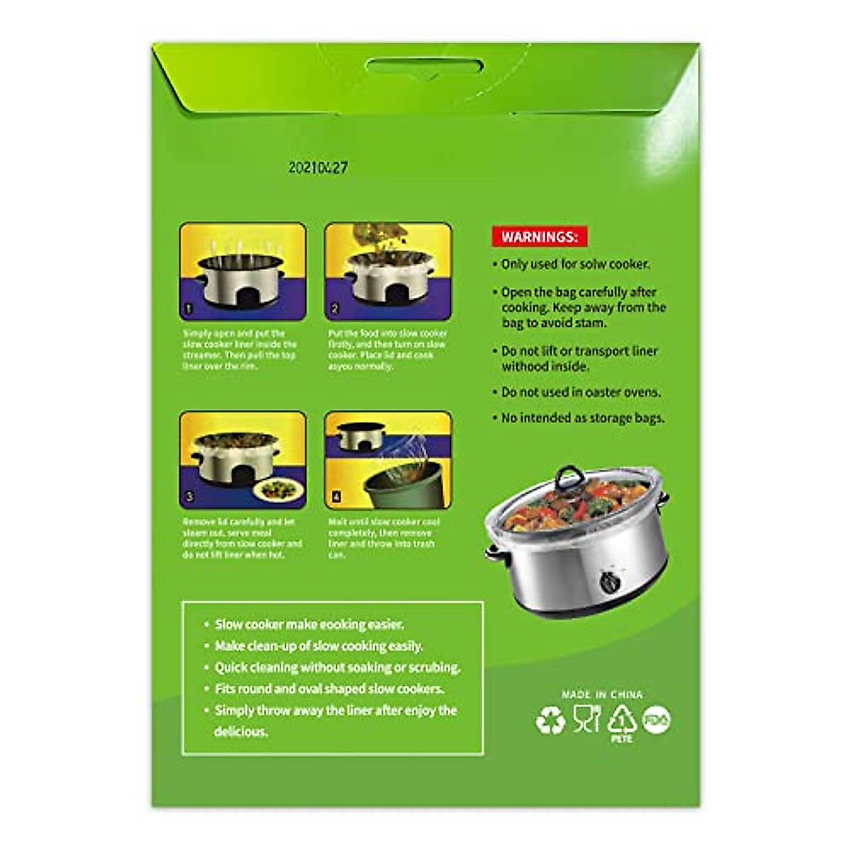 ECOOPTS Slow Cooker Liners Disposable Cooking Bags Small Size Pot Liners Fit 1QT to 3QT Suitable for Oval & Round Pot (10)