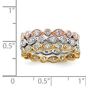 IceCarats 925 Sterling Silver Trio Cubic Zirconia CZ Stackable Rings Size 8