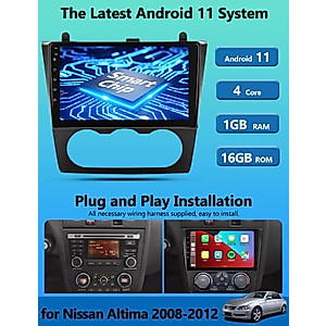 Android Car Radio Stereo for Nissan Altima 2008-2012 with Wireless Carplay Android Auto, 9” Touchscreen Radio Supports GPS Navigation, Steering Wheel Control, WiFi, Hi-Fi, FM/RDS, Split Screen