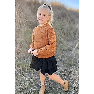 Arshiner Kids Girls Slouchy Chunky Sweater Drop Shoulder Puff Long Sleeve Pullovers Ribbed Loose Outwear Brown 11-12 Years