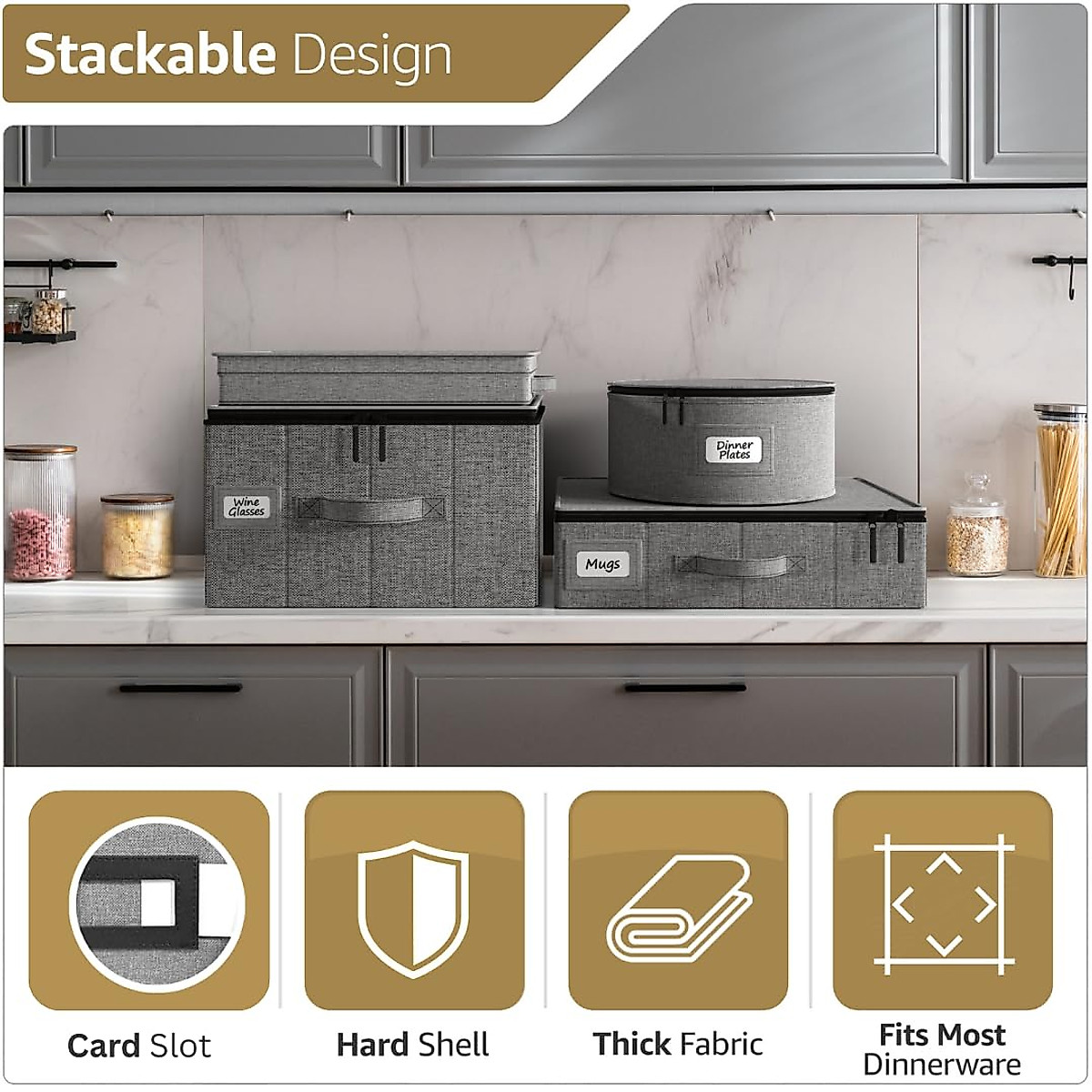 Sorbus Flatware Storage Chest with Clear Lid, Great Fabric Container Box for Organizing Utensils, Silverware, Flatware, Large Capacity, Gray