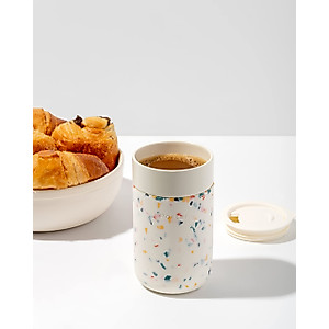 W&P Porter Travel Protective Silicone Sleeve, 16 Ounce Terrazzo Cream, Reusable Cup for Coffee or Tea, Portable Ceramic Mug with BPA-Free Press-Fit Lid, Dishwasher Safe, On-The-Go