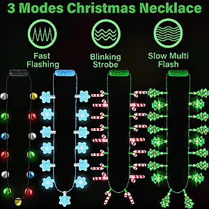 Light up Christmas Necklace, 4PCS Christmas Necklace Glow Party Accessories, Flashing Candy Cane Xmas Tree Snowflake Bell 4 Kinds of Necklaces, Christmas Necklaces for Ugly Xmas New Year Party Favors