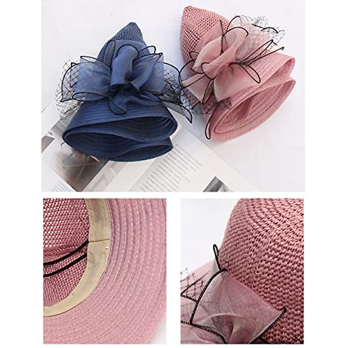 KORADI Women Organza Kentucky Derby Hat Fascinators Bucket Bowler Hat for Tea Party Bridal Wedding Church Dress Hat Wide Brim Sun Cap(Beige)